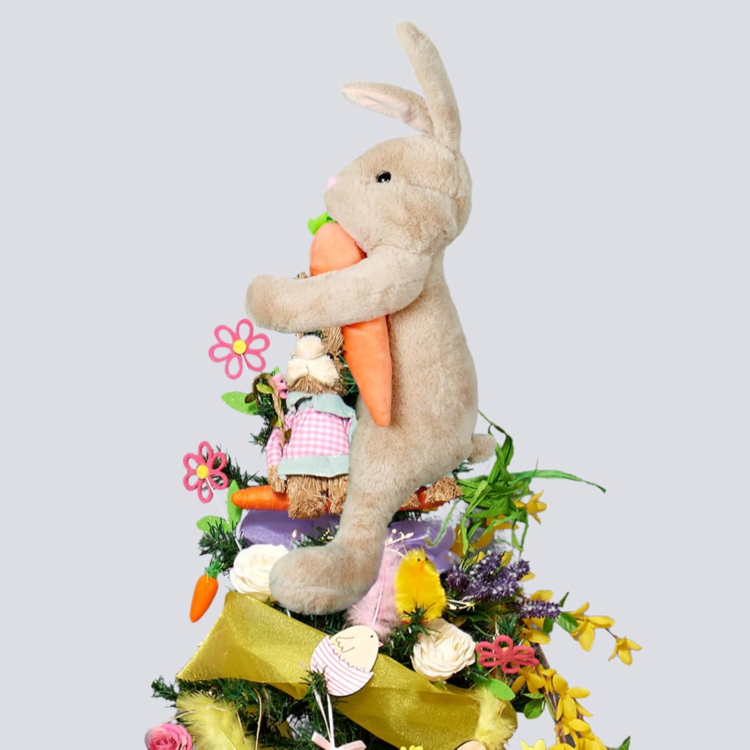 Easter Bunny Tree Topper Decorations,Spring Plush Rabbit Hugged Carrot ...