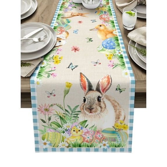 Easter Bunny Tropical Plant Flower Linen Table Runner Kitchen Table ...