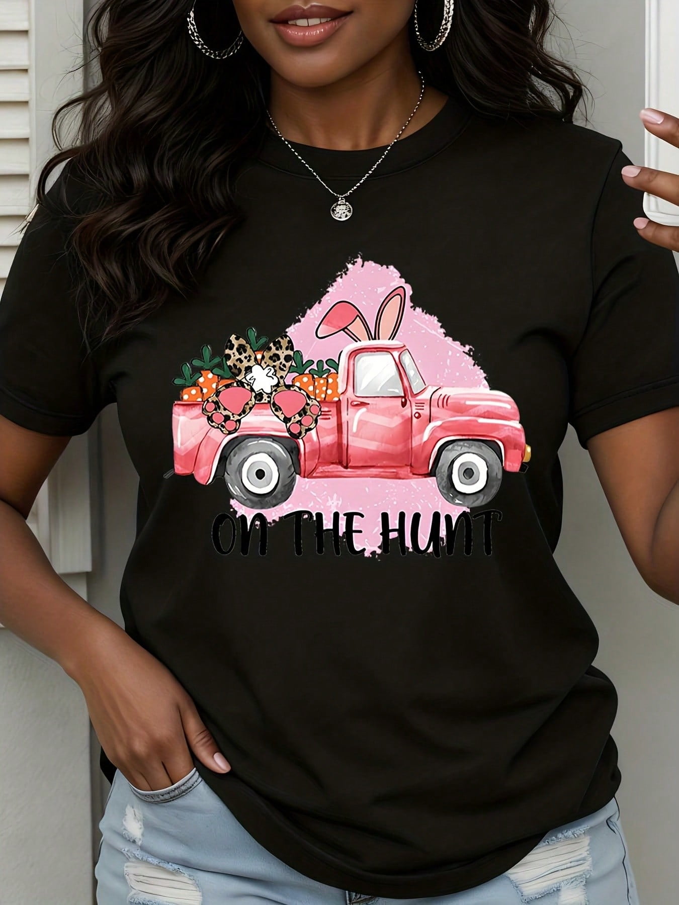 Easter Bunny Truck On The Hunt T-Shirt Women Spring Festival Cute ...