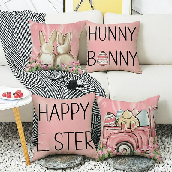 Easter Bunny Tulip Double Sided Print Cushion Cover 18X18 Inch, Double ...