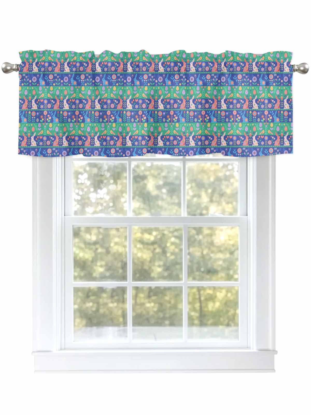 Easter Bunny Valances for Windows Rabbits Easter Eggs Floral Leaf Green ...
