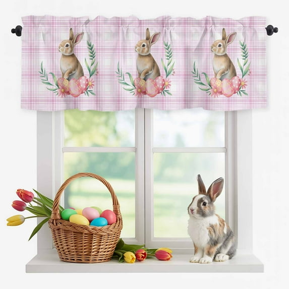 Easter Bunny Valances for Windows, Spring Pink Easter Eggs Floral Green ...