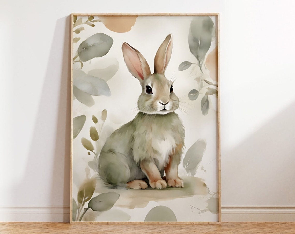 Easter Bunny Wall Art, Easter Gift, Sage Green Nursery Decor, Bunny ...