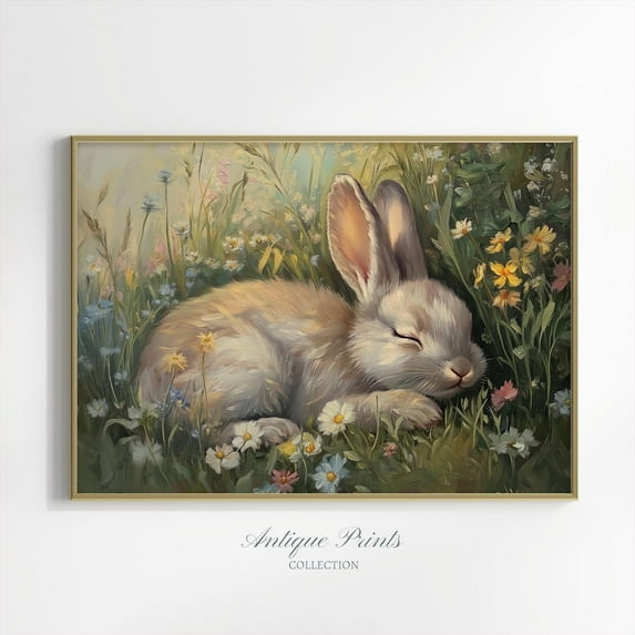 Easter Bunny Wall Art, Floral Spring Print, Easter Rabbit, Spring ...