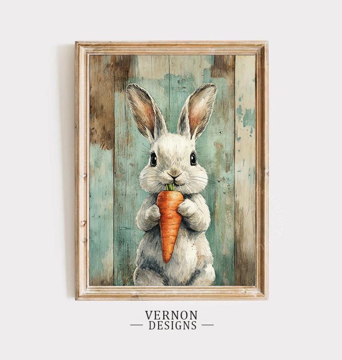 Easter Bunny Wall Print, Antique Spring Print, Bunny With Carrot ...