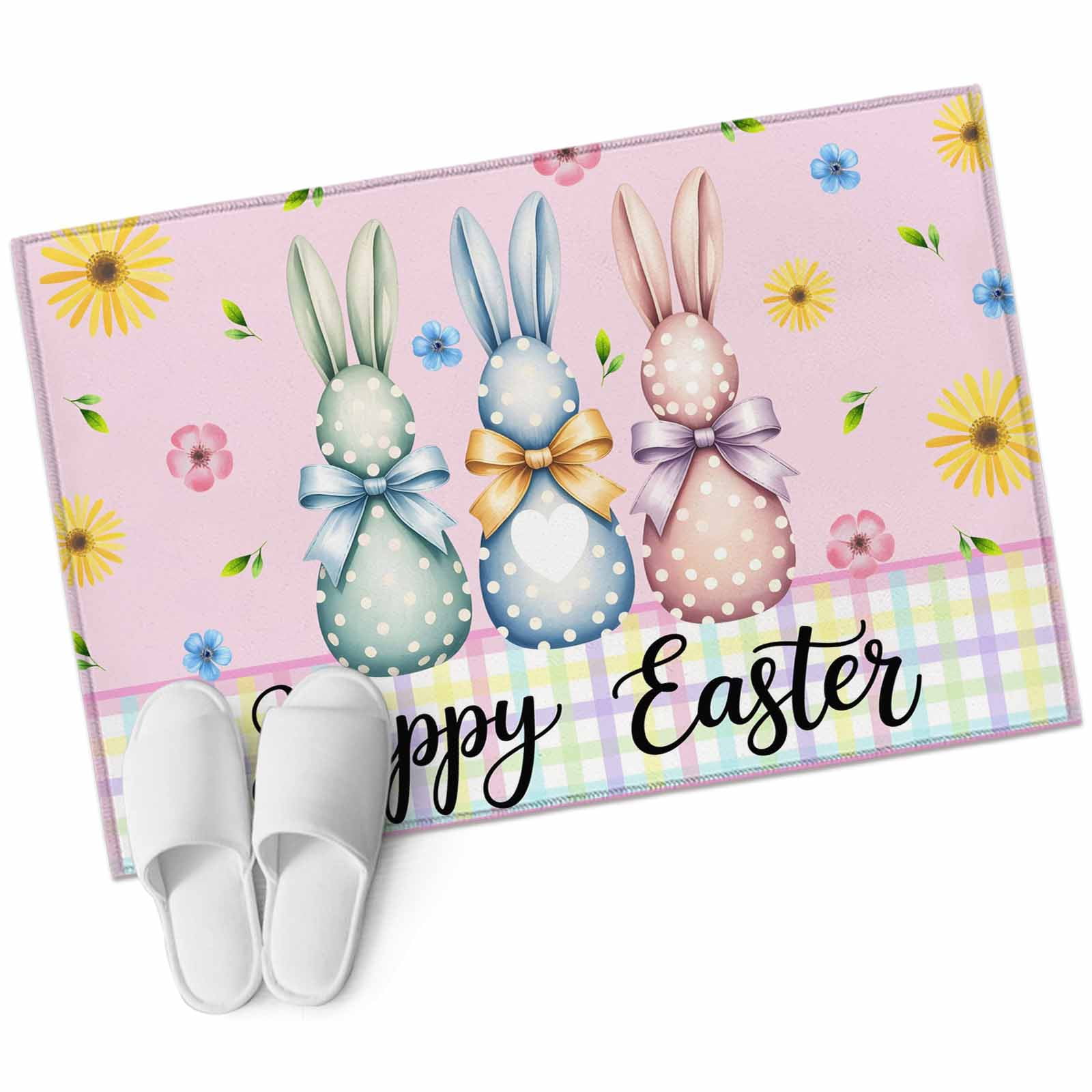 Easter Bunny Washable Area Rug 2 x 3 ft Colorful Eggs Bow Rabbit Flower ...