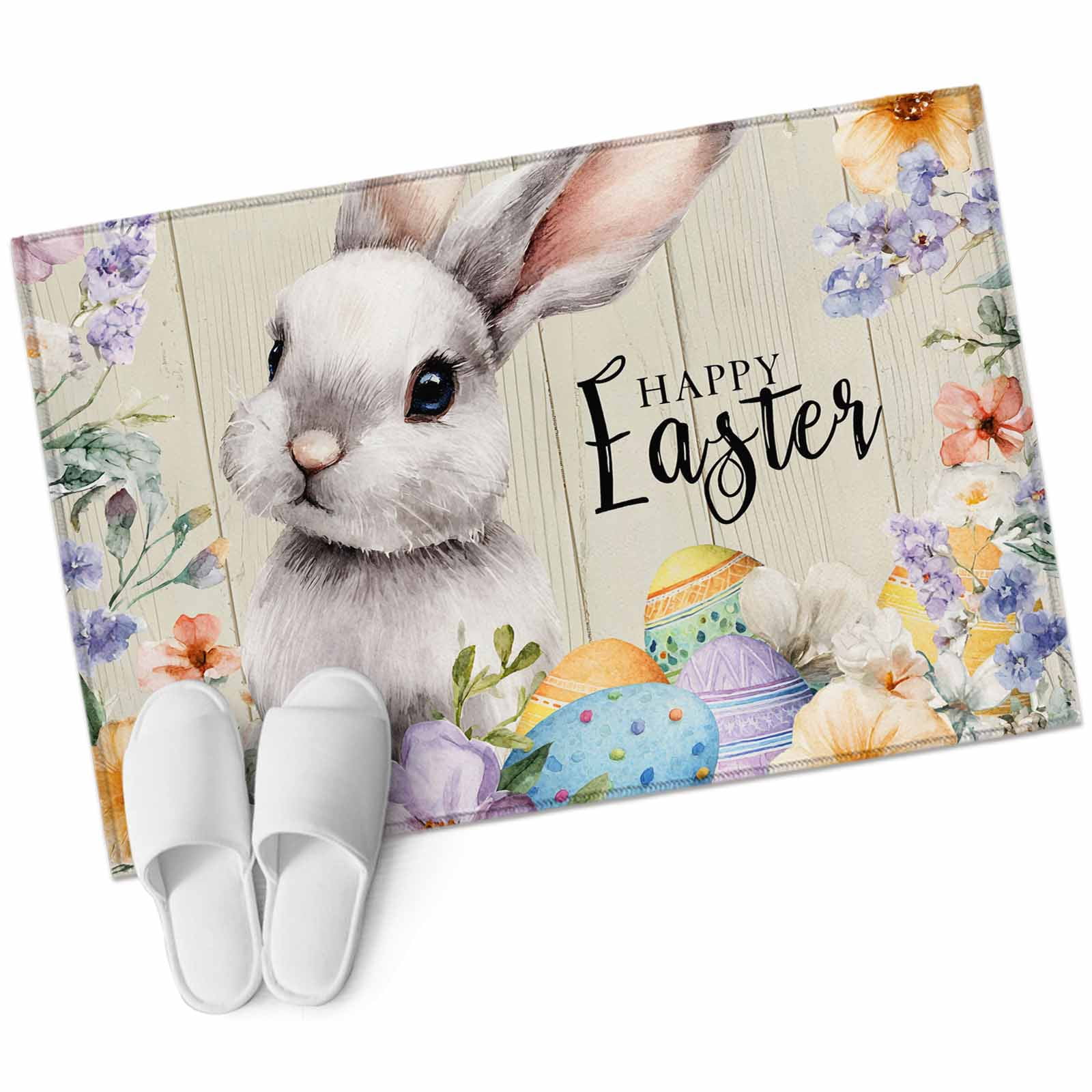 Easter Bunny Washable Area Rug 2 x 3 ft Cute Rabbits Eggs Watercolor ...
