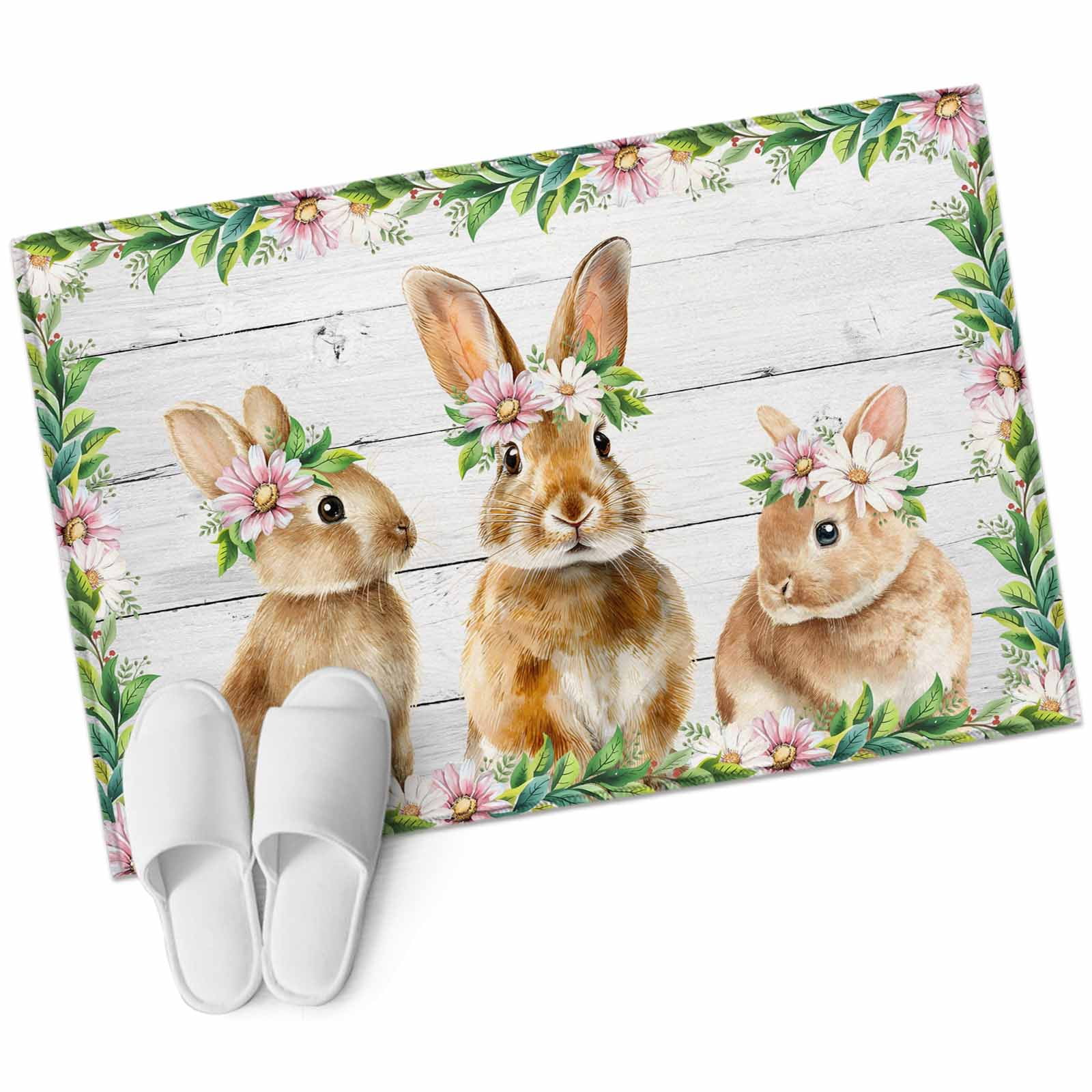Easter Bunny Washable Area Rug 2 x 3 ft Spring Rabbit Daisy Floral Leaf ...