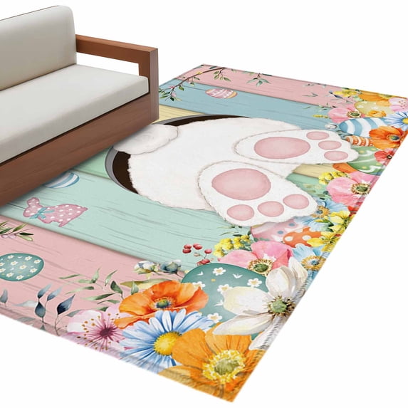 Easter Bunny Washable Area Rug 3 x 5 ft Spring Rabbit Ass Color Eggs ...