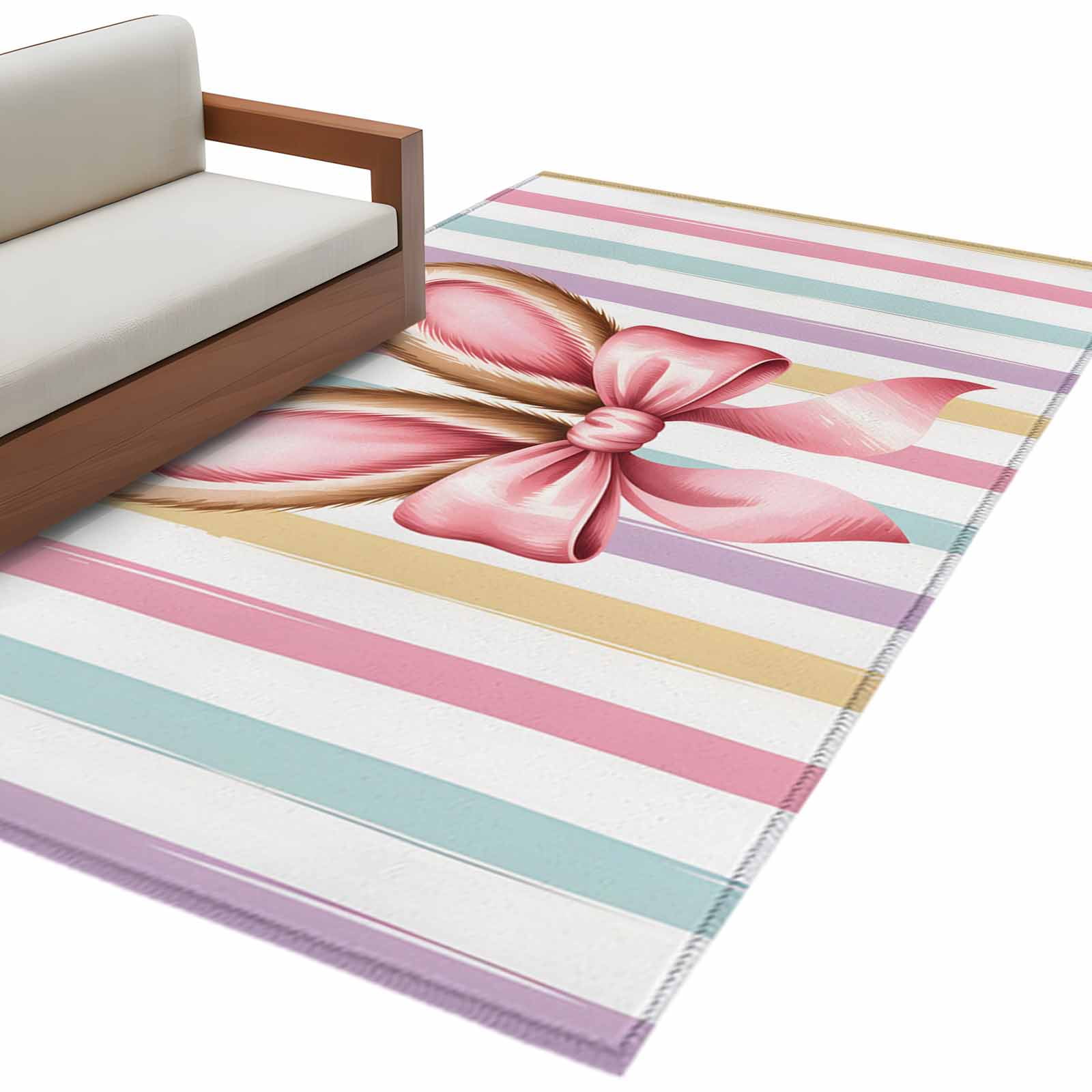 Easter Bunny Washable Area Rug 4 x 6 ft Spring Cute Pink Bow Rabbit Ear ...