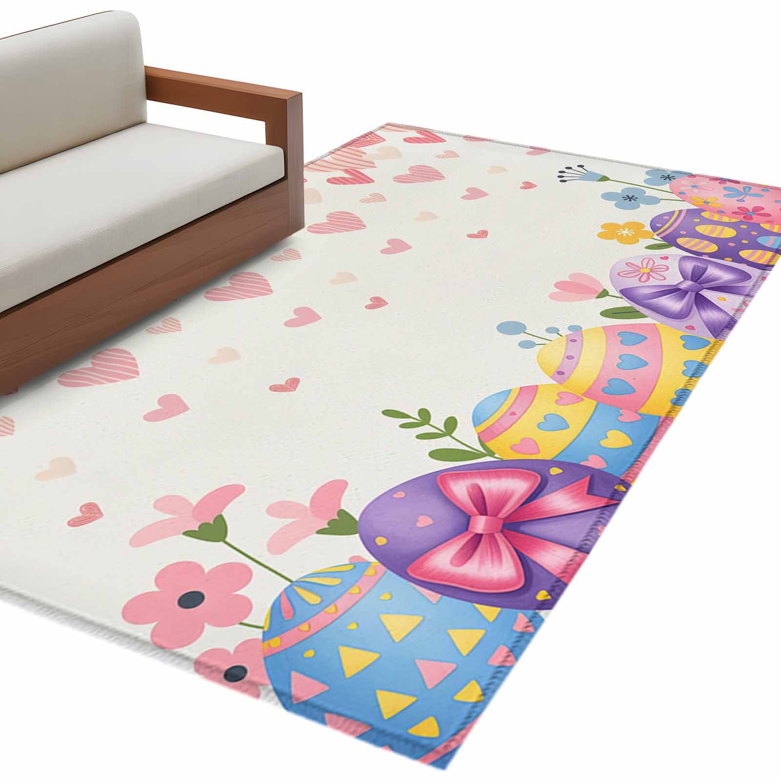 Easter Bunny Washable Area Rug 4 x 6 ft Spring Purple Blue Eggs Pink ...