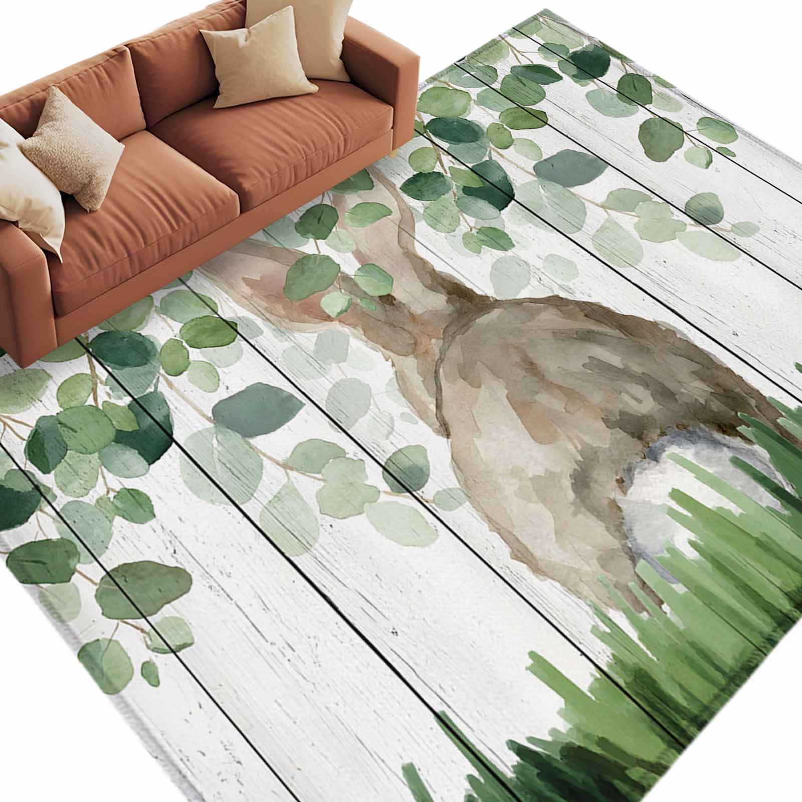 Easter Bunny Washable Area Rug 5 x 8 ft Watercolor Spring Cute Rabbit ...