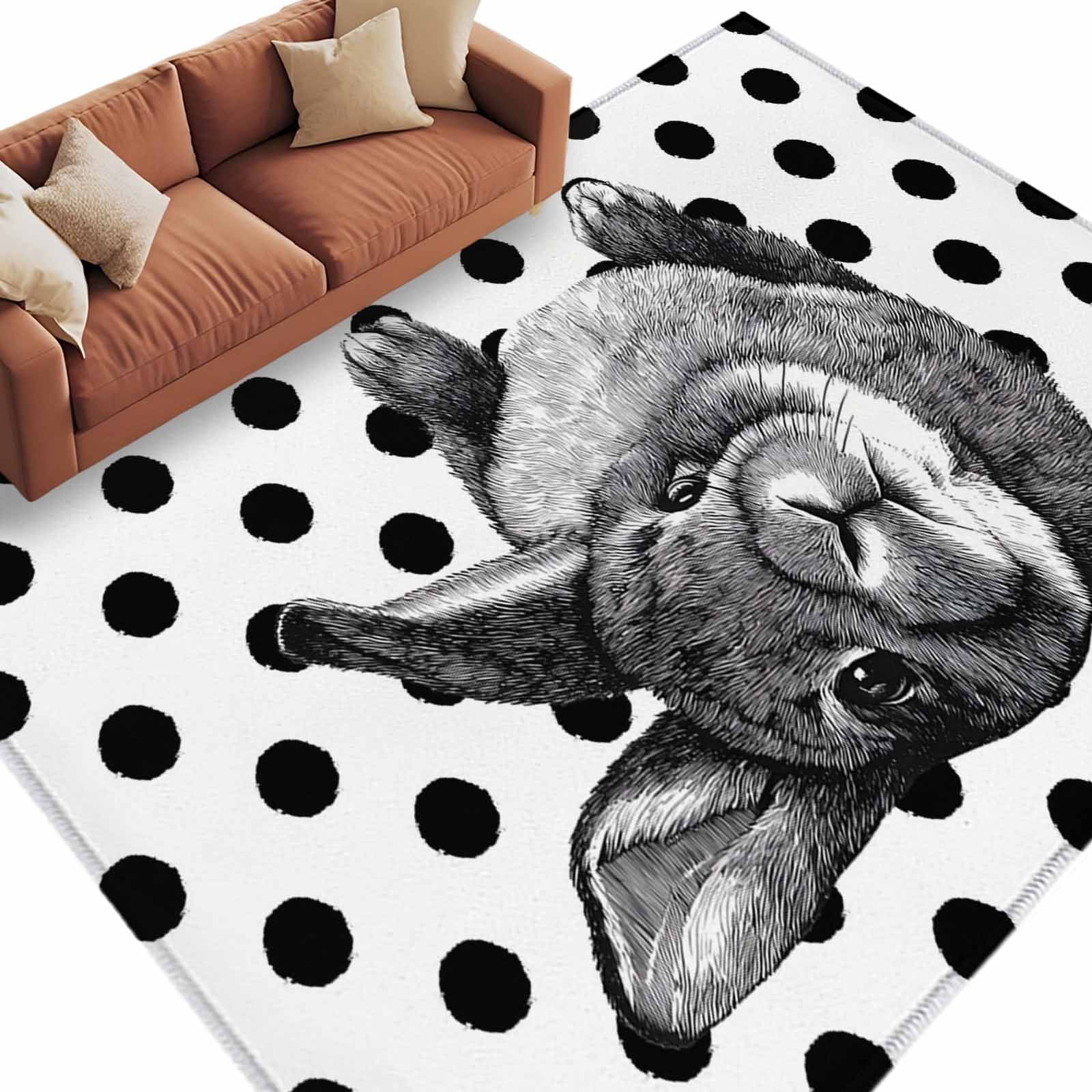 Easter Bunny Washable Area Rug 6 x 9 ft Cute Gray Rabbit Farm Country ...