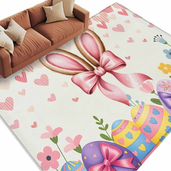 Easter Bunny Washable Area Rug 6 x 9 ft Spring Pink Bow Rabbit Ear Pink ...