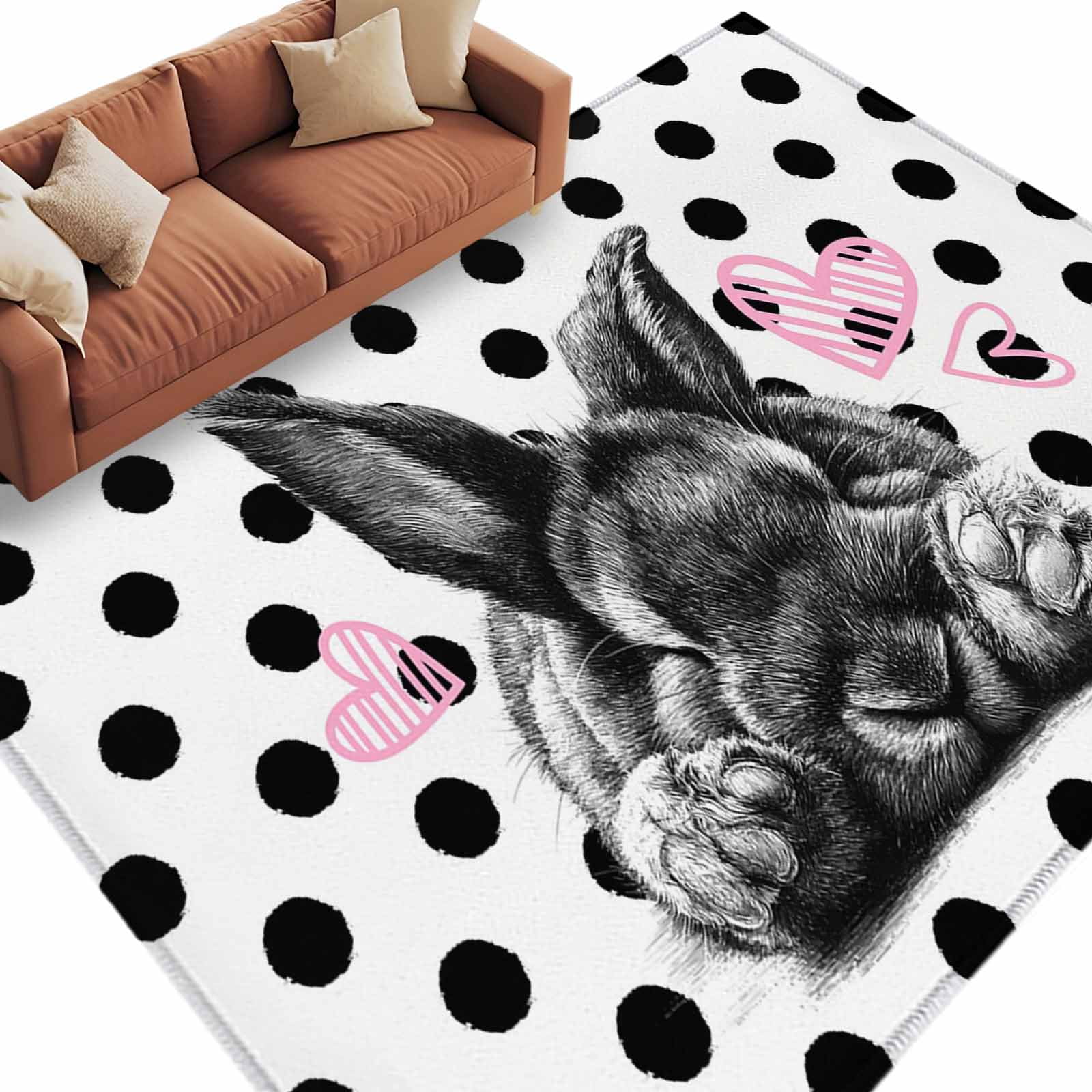 Easter Bunny Washable Area Rug 8 x 10 ft Cute Gray Rabbit Pink Heart ...