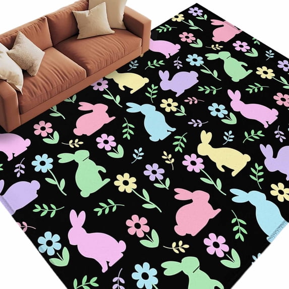 Easter Bunny Washable Area Rug 8 x 10 ft Spring Blue Red Pink Purple ...