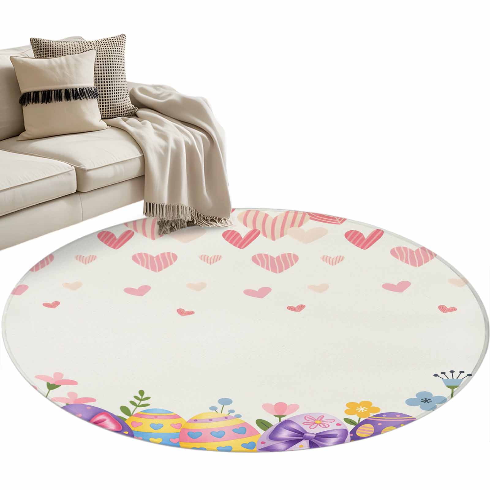 Easter Bunny Washable Round Area Rug 3 ft, Spring Purple Blue Eggs Pink ...