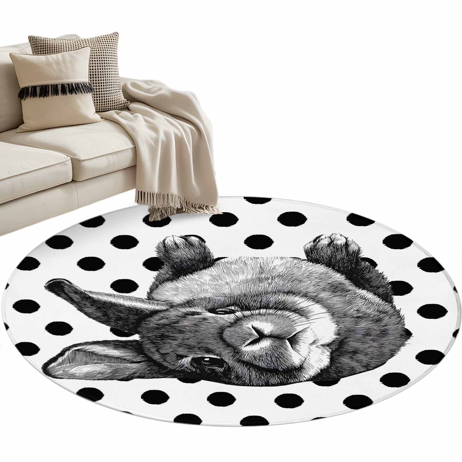 Easter Bunny Washable Round Area Rug 4 ft, Cute Gray Rabbit Farm ...