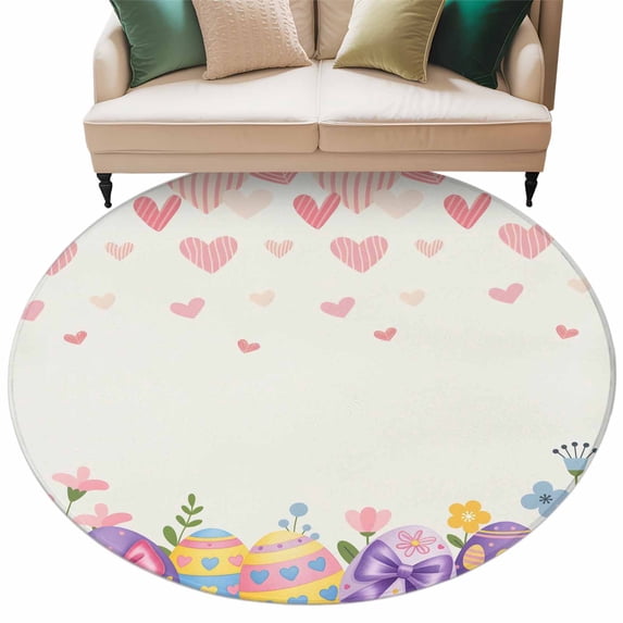 Easter Bunny Washable Round Area Rug 6 ft, Spring Purple Blue Eggs Pink ...