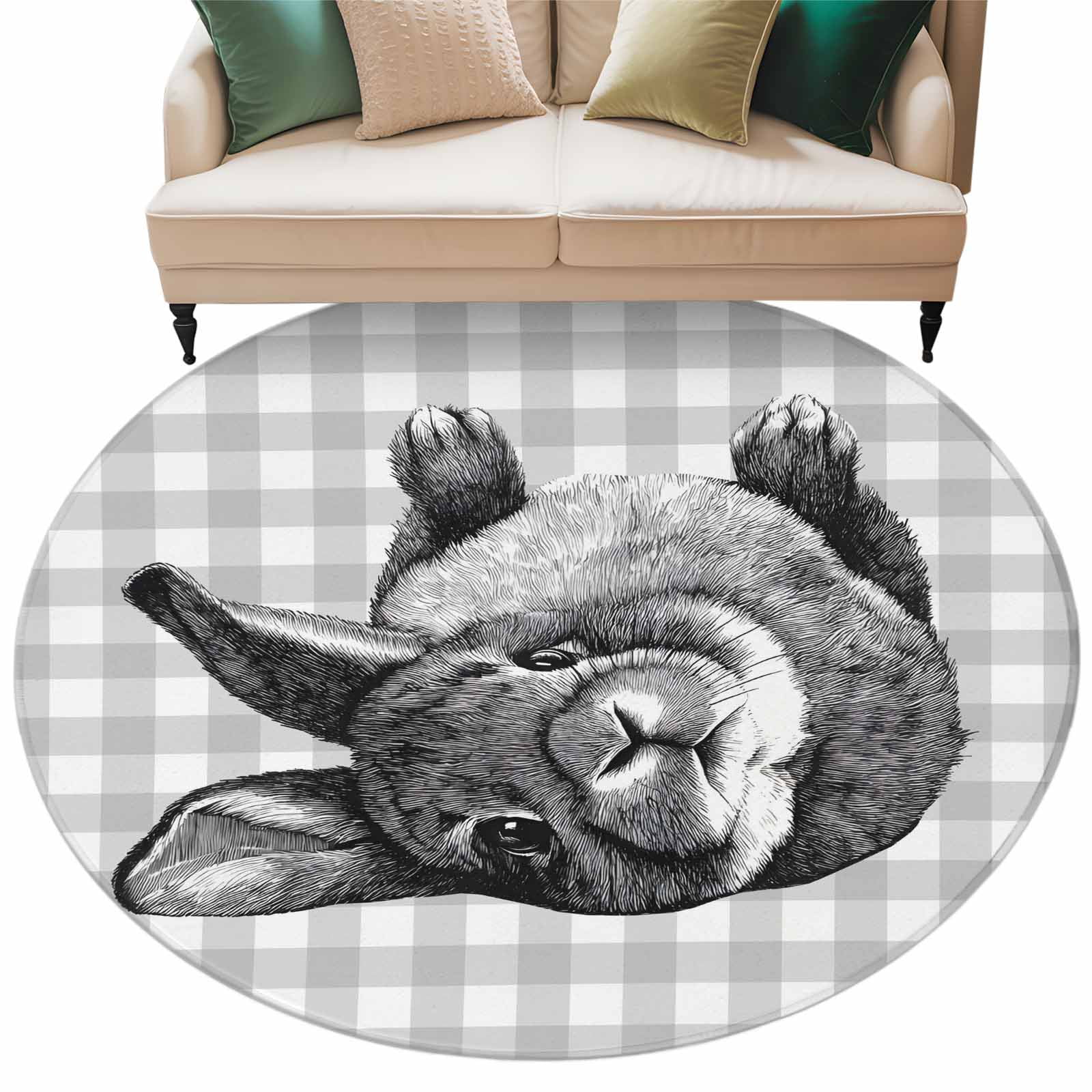 Easter Bunny Washable Round Area Rug 8 ft, Cute Gray Rabbit Farm ...
