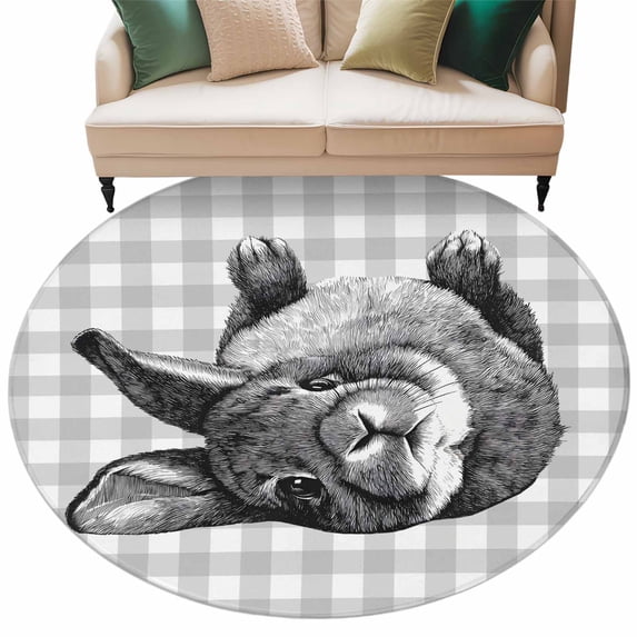 Easter Bunny Washable Round Area Rug 8 ft, Cute Gray Rabbit Farm ...