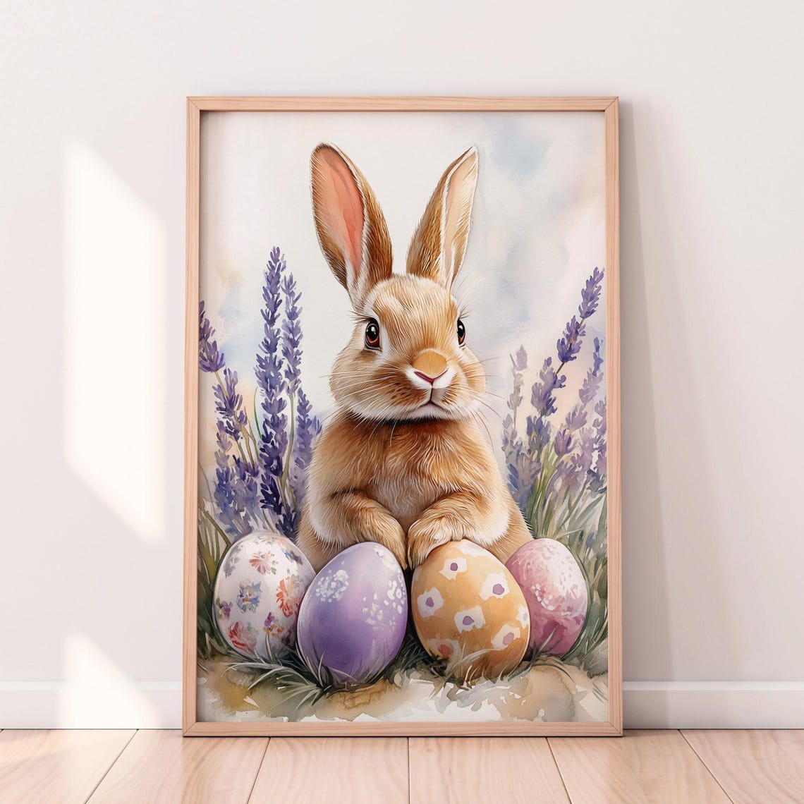 Easter Bunny Watercolor Print – Cute Rabbit With Floral Easter Eggs ...