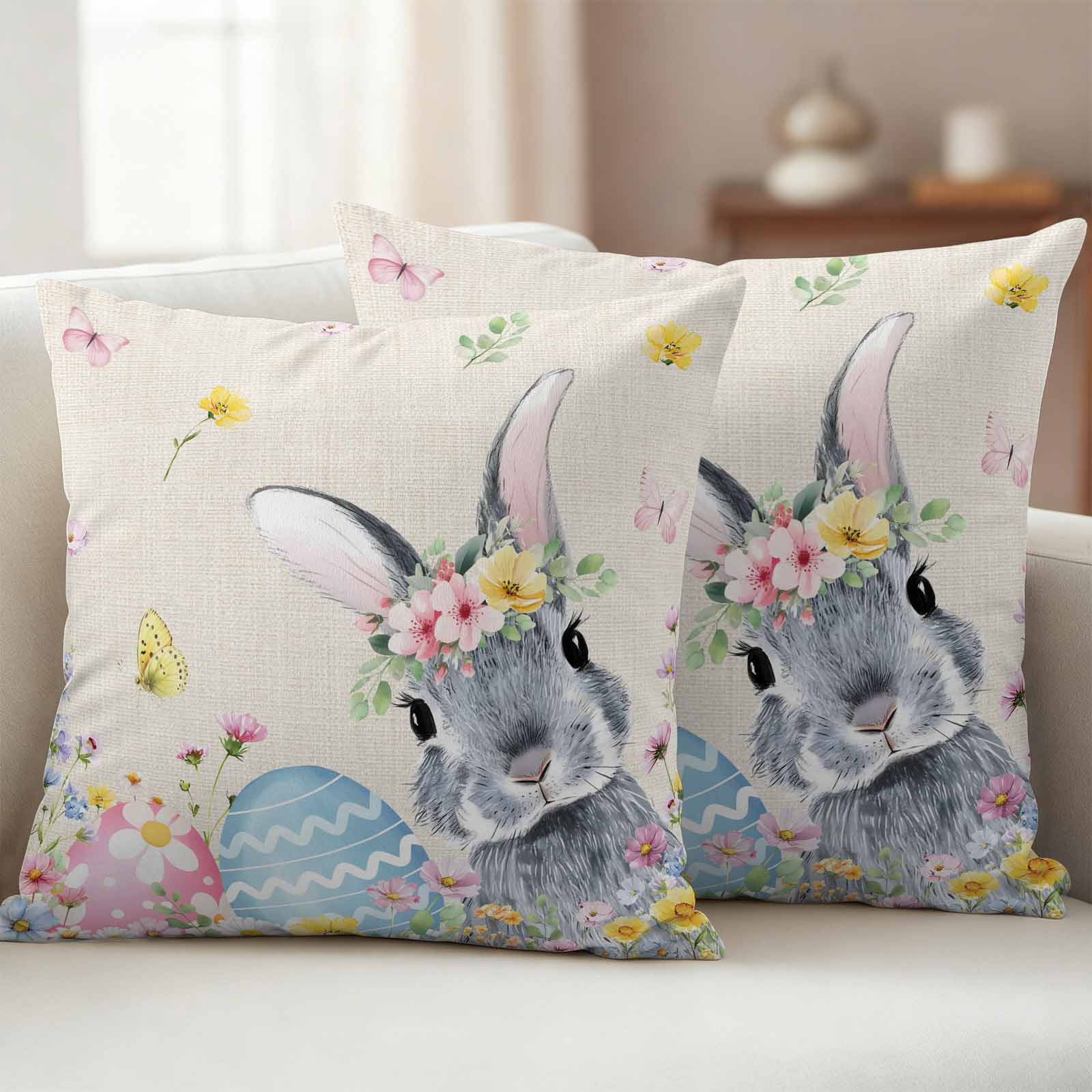 Easter Bunny Waterproof Outdoor Throw Pillow Covers 16"x16" Pack 2 ...
