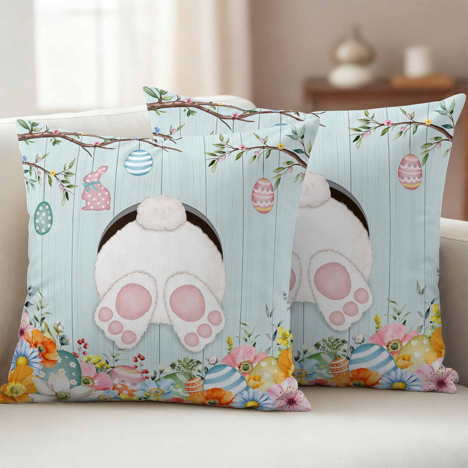 Easter Bunny Waterproof Outdoor Throw Pillow Covers 20"x20" Pack 2 ...