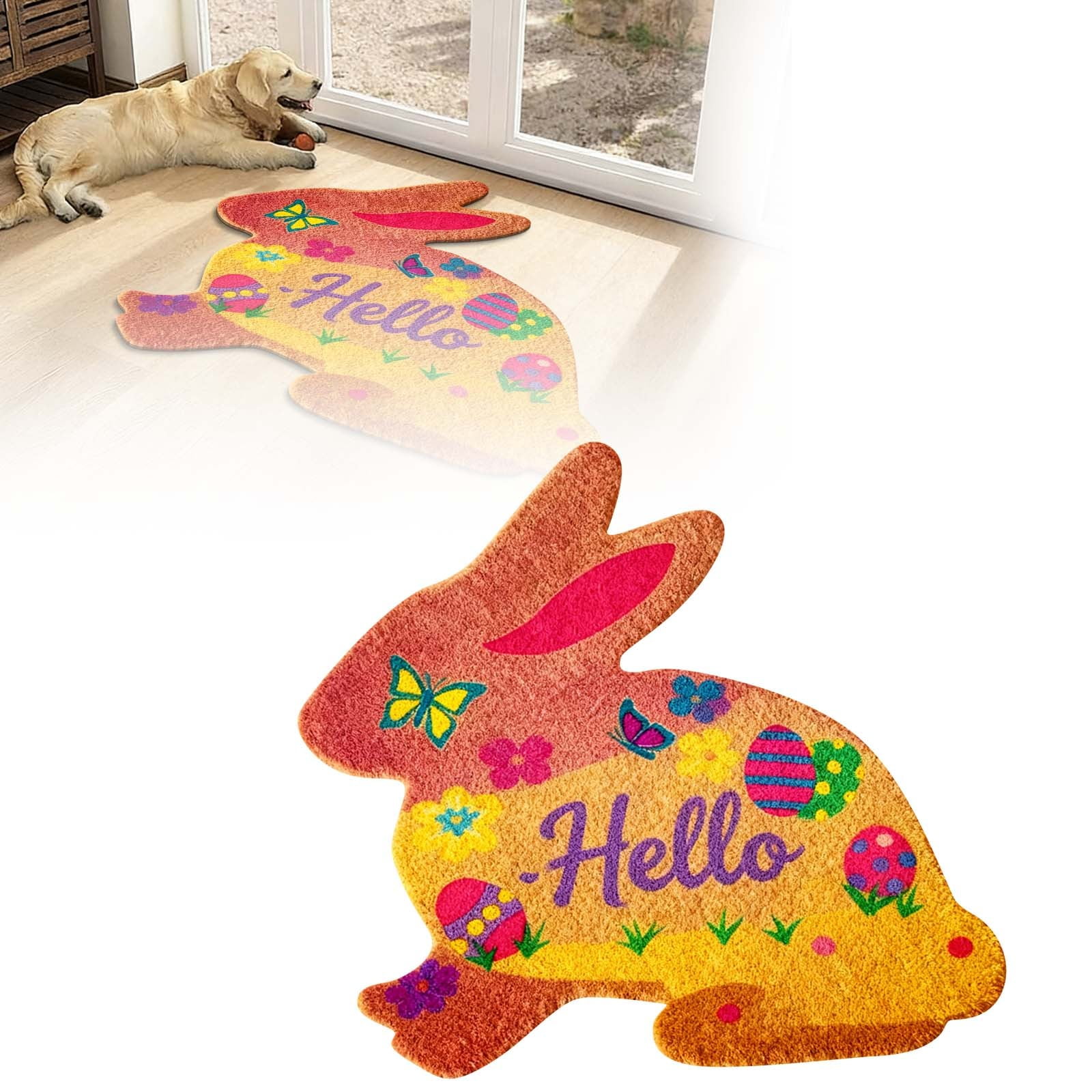 Easter Bunny Welcome Doormat Absorbent Non- Durable Floor Mat Soft Cute ...