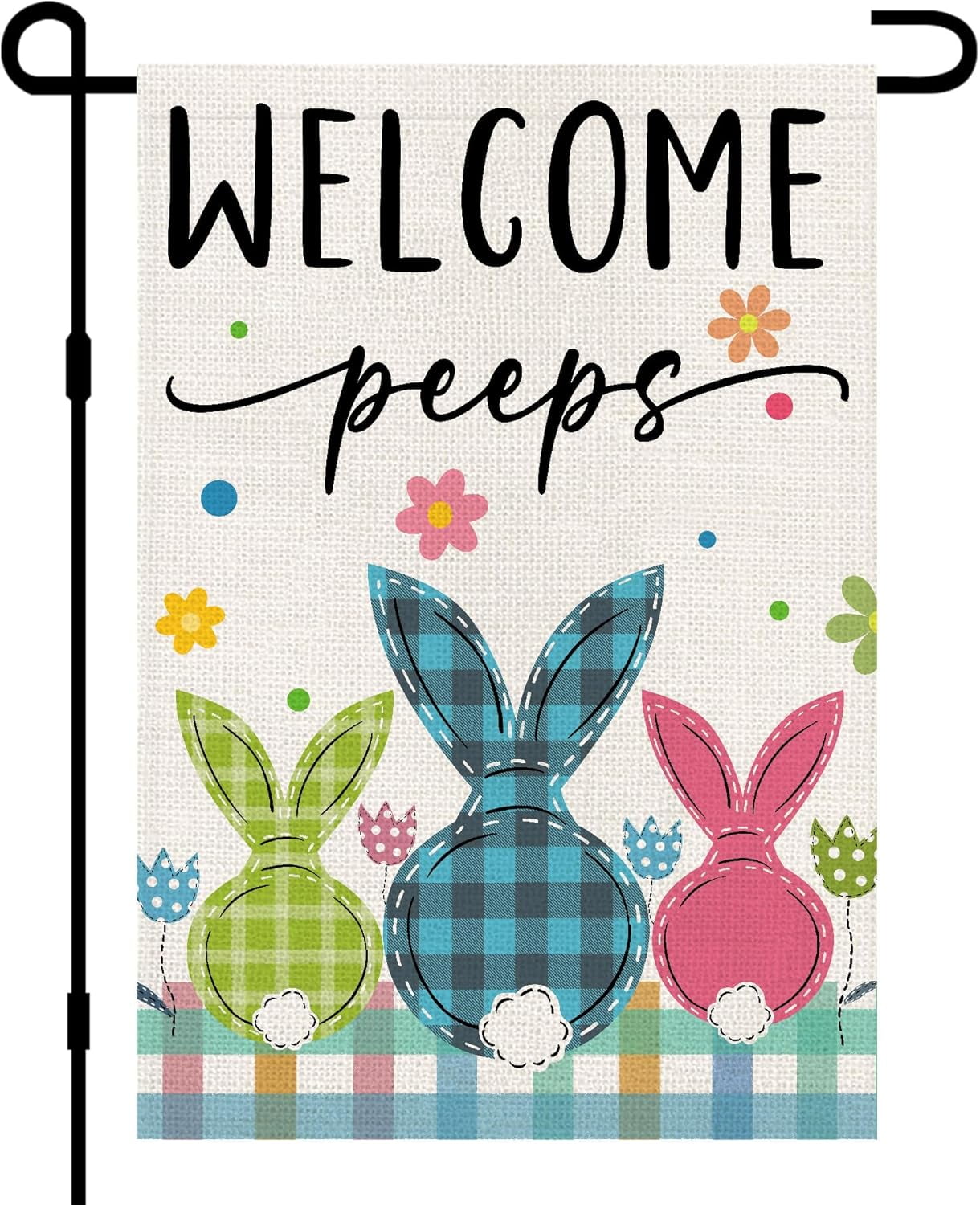 Easter Bunny Welcome Garden Flags Double Sided Burlap, Rabbits Peeps ...