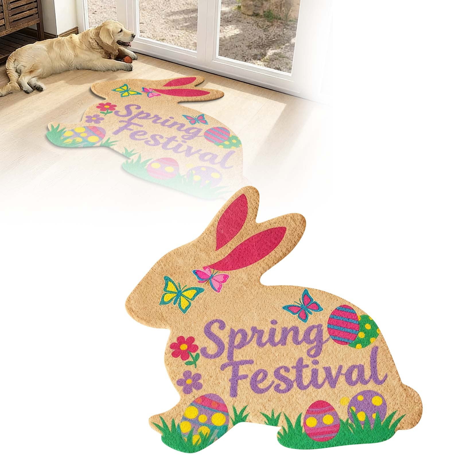 Easter Bunny Welcome Mat Absorbent Durable Velvet Holiday Rug for Home ...