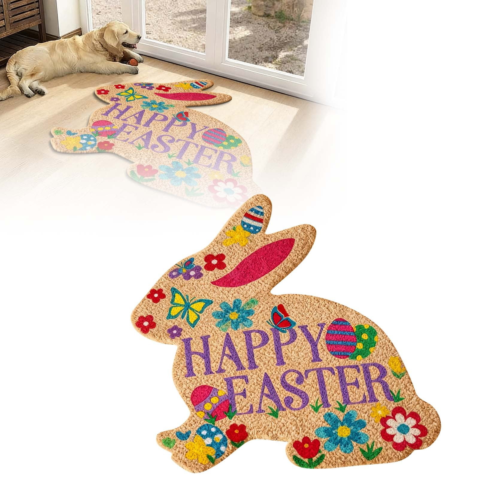 Easter Bunny Welcome Mat Absorbent Non- Durable Velvet Holiday Rug for ...