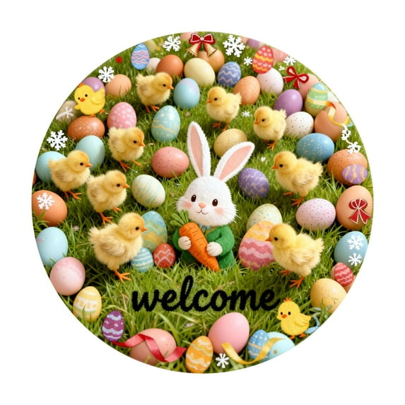 Easter Bunny Welcome Mat Round Holiday Absorbent Non- Floor Rug for ...