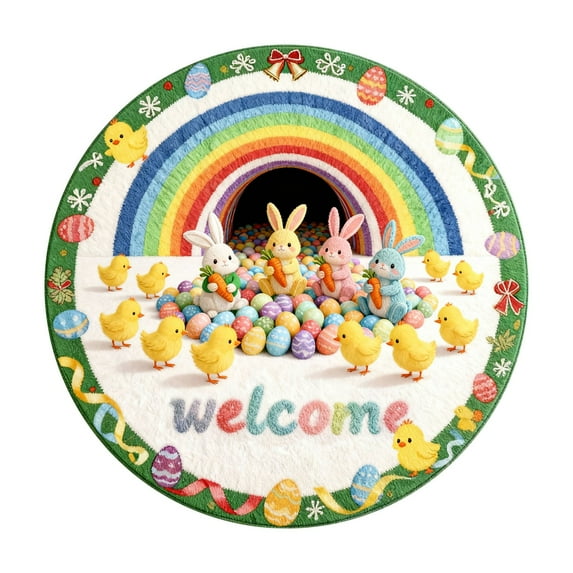 Easter Bunny Welcome Mat Round Holiday Absorbent Non Floor Rug for Home ...