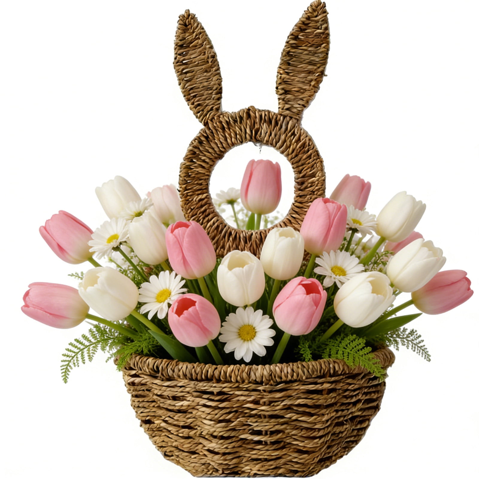 Easter Bunny Wicker Basket Door Decoration Rabbit Woven Basket Hanging ...