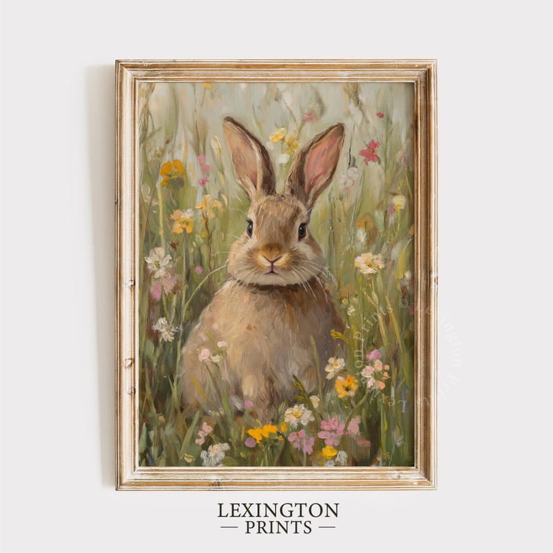 Easter Bunny Wildflower Print, Spring PRINTABLE Wall Art, Spring Print ...