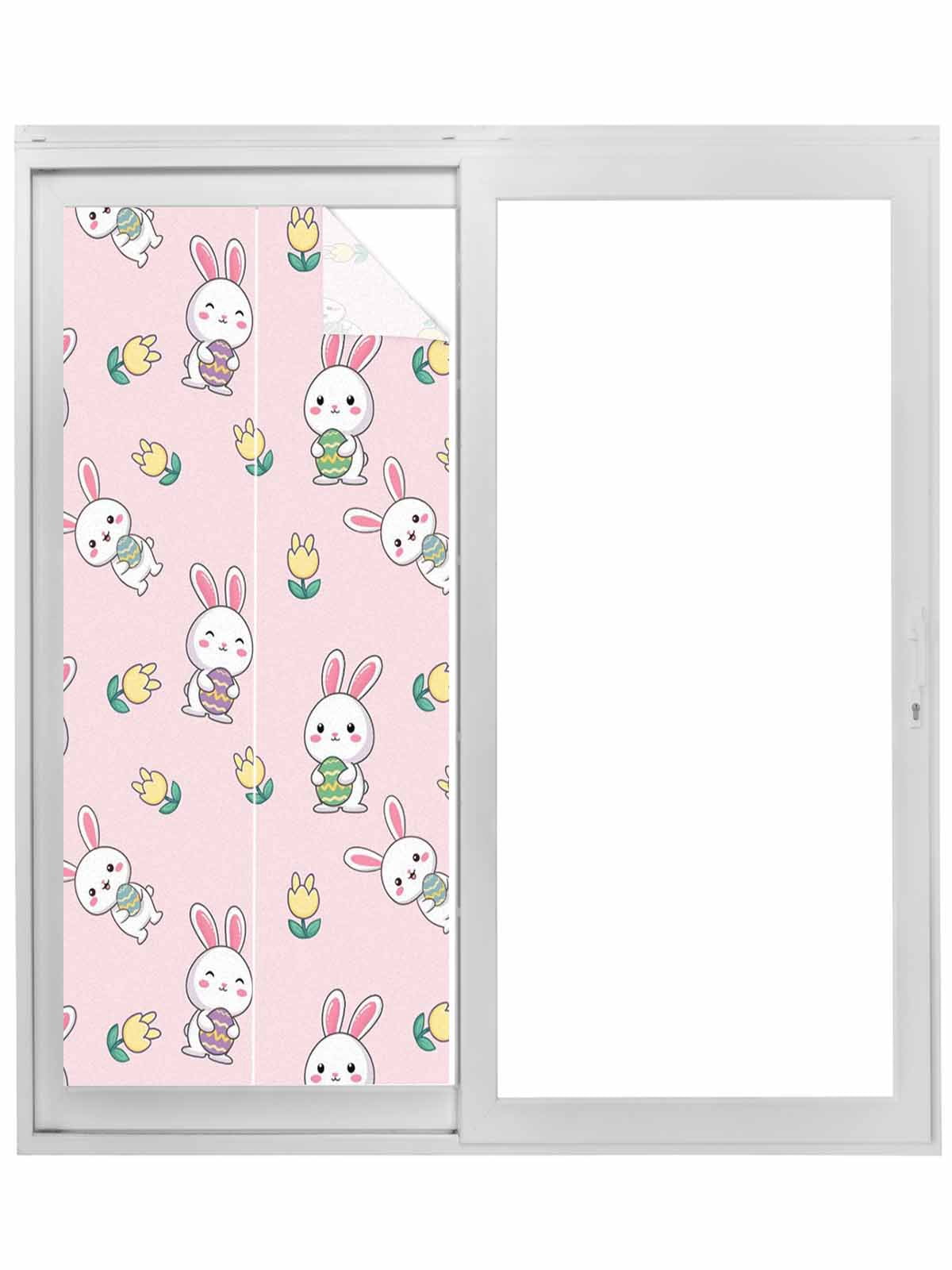 Easter Bunny Window Privacy Film, Cute Rabbits Eggs Spring Tulips ...