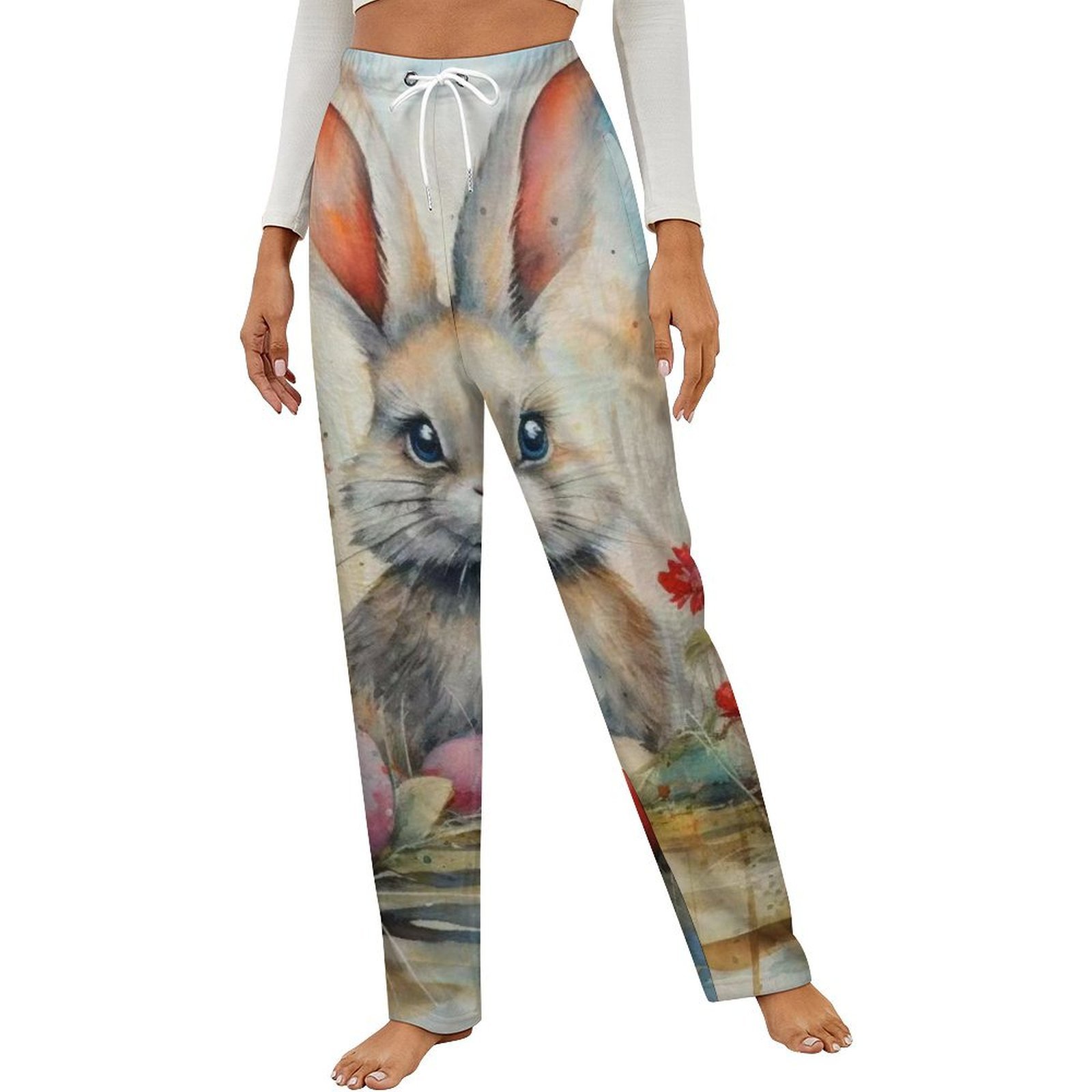 Easter Bunny Winter Female Pants Flannel High Waist Women Pants Lady ...