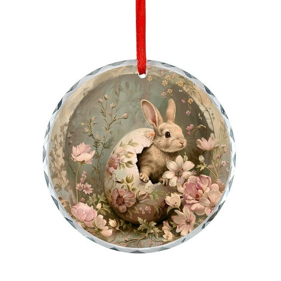 Easter Bunny With Flower Easter Egg Crystal Glass Christmas Ornament ...