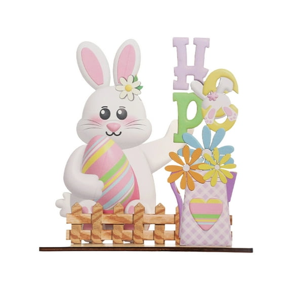 Easter Bunny Wooden Figure Desktop Decor, Colorful Easter Bunny Figure ...