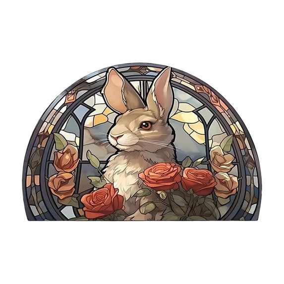 Easter Bunny Wooden Half Round Door Mat Indoor Entrance Washable Half ...