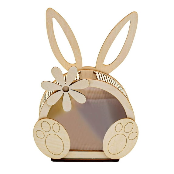 Easter Bunny Wooden Handmade Rabbit Storage Bank Desktop Ornament with ...