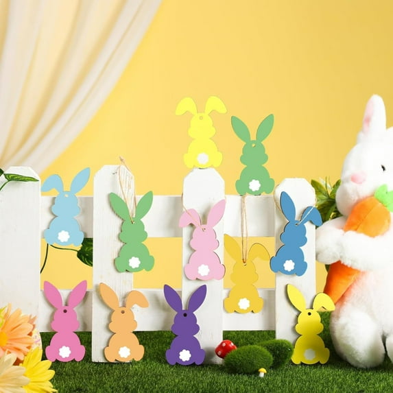 Easter Bunny Wooden Hanging Decorations, 24-Piece Set With Hollow ...