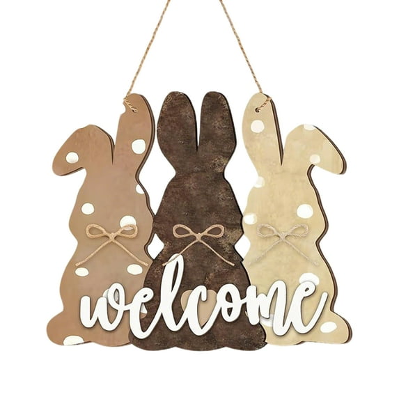 Easter Bunny Wooden Hanging Sign Decorative Door Plaque, Natural Solid ...