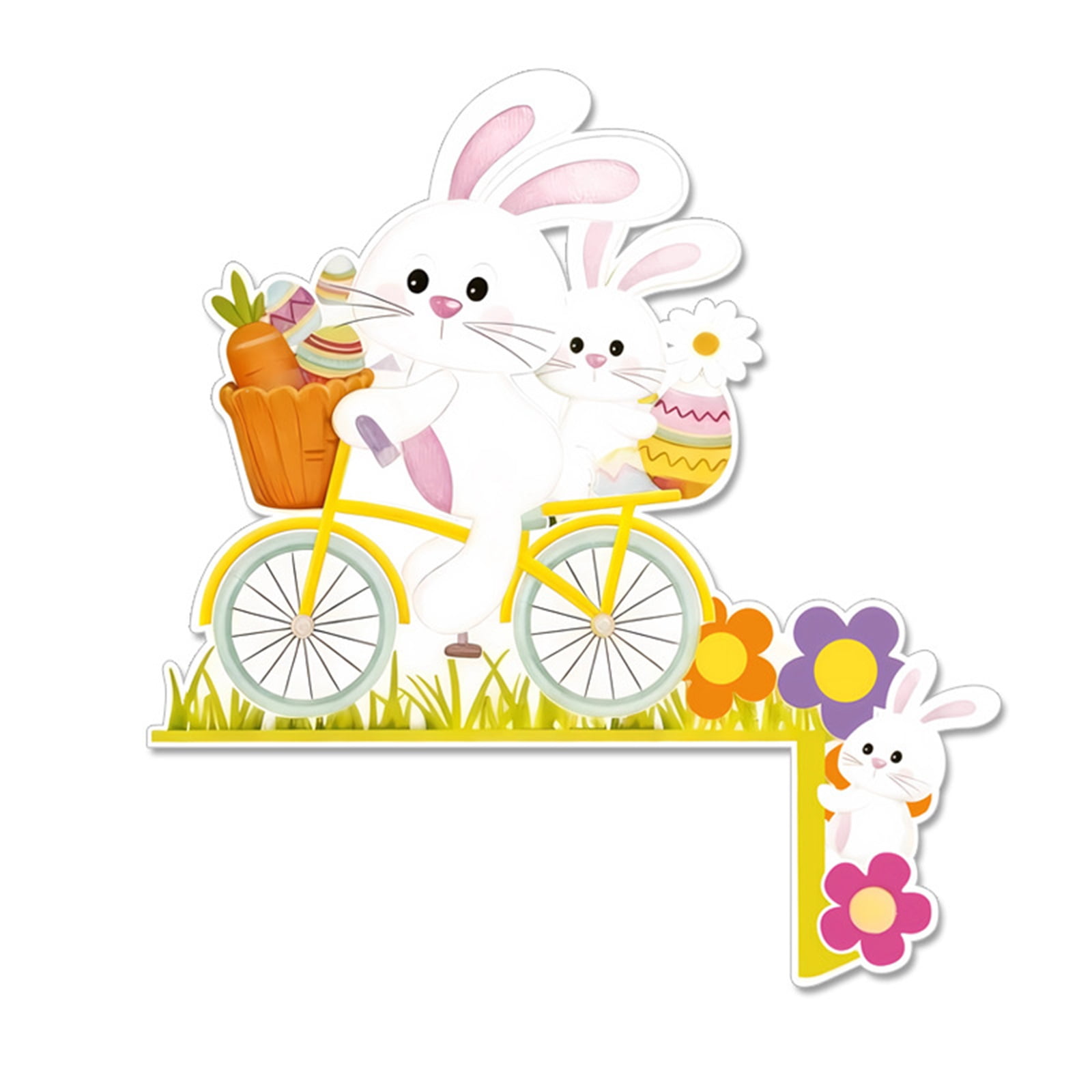Easter Bunny Wooden Letter Door Corner Decor, Colorful Bunny With Eggs & Flowers On Bike Design ...