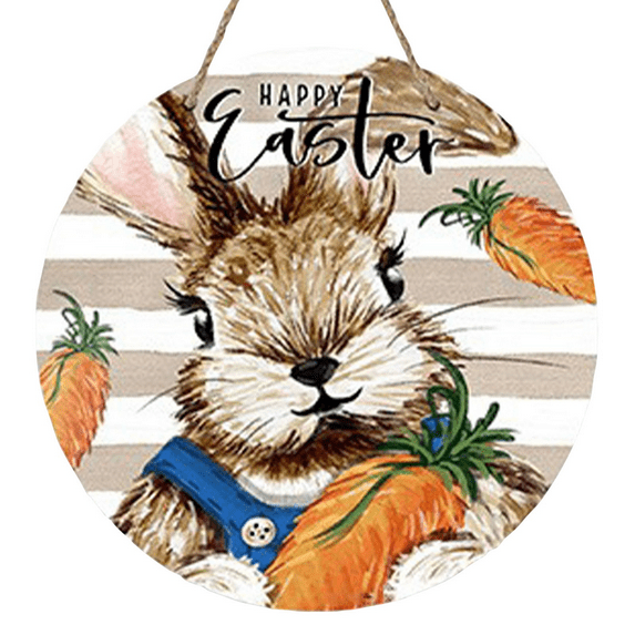 Easter Bunny Wooden Sign Hanging Plaque, 30X30X0.4Cm Round Wall Decor ...