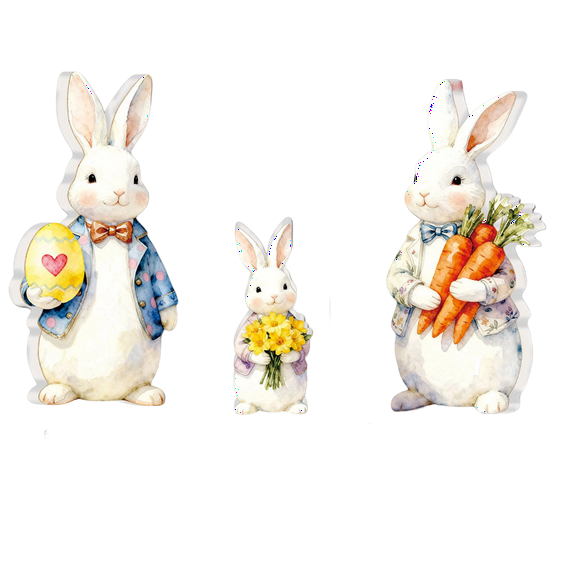 Easter Bunny Wooden Sign Set - 3-Piece Rabbit Figurine Decor with Egg ...