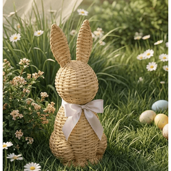 Easter Bunny Woven Rattan Bunny Outdoor Spring Farmhouse Small Rabbit ...