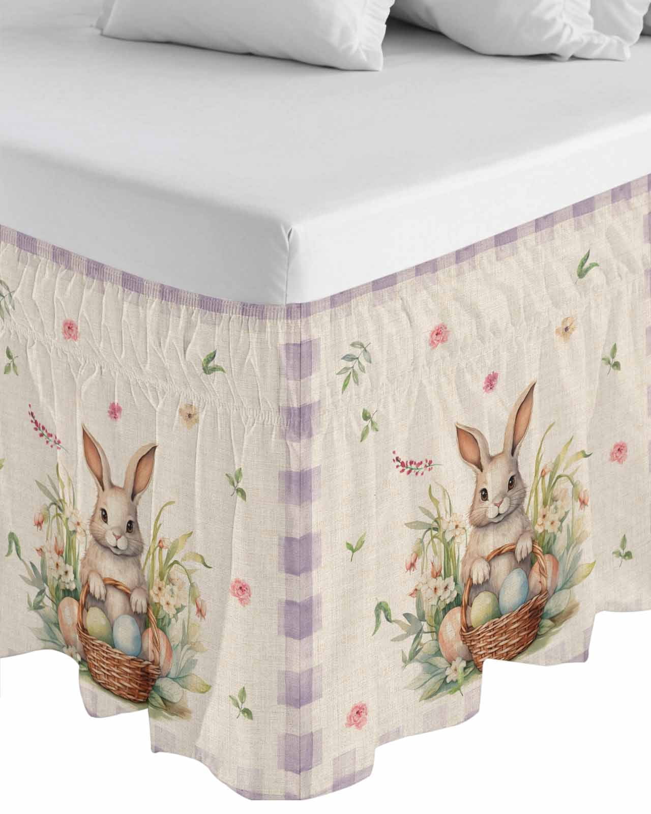 Easter Bunny,Wrap Around Bed Skirts for Queen Bed 18" Drop,Bed Skirt ...