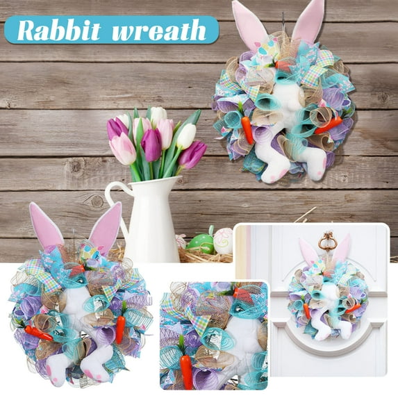 Easter Bunny Wreath, 1 Piece Blue Bunny Decorative Wreath For Front ...